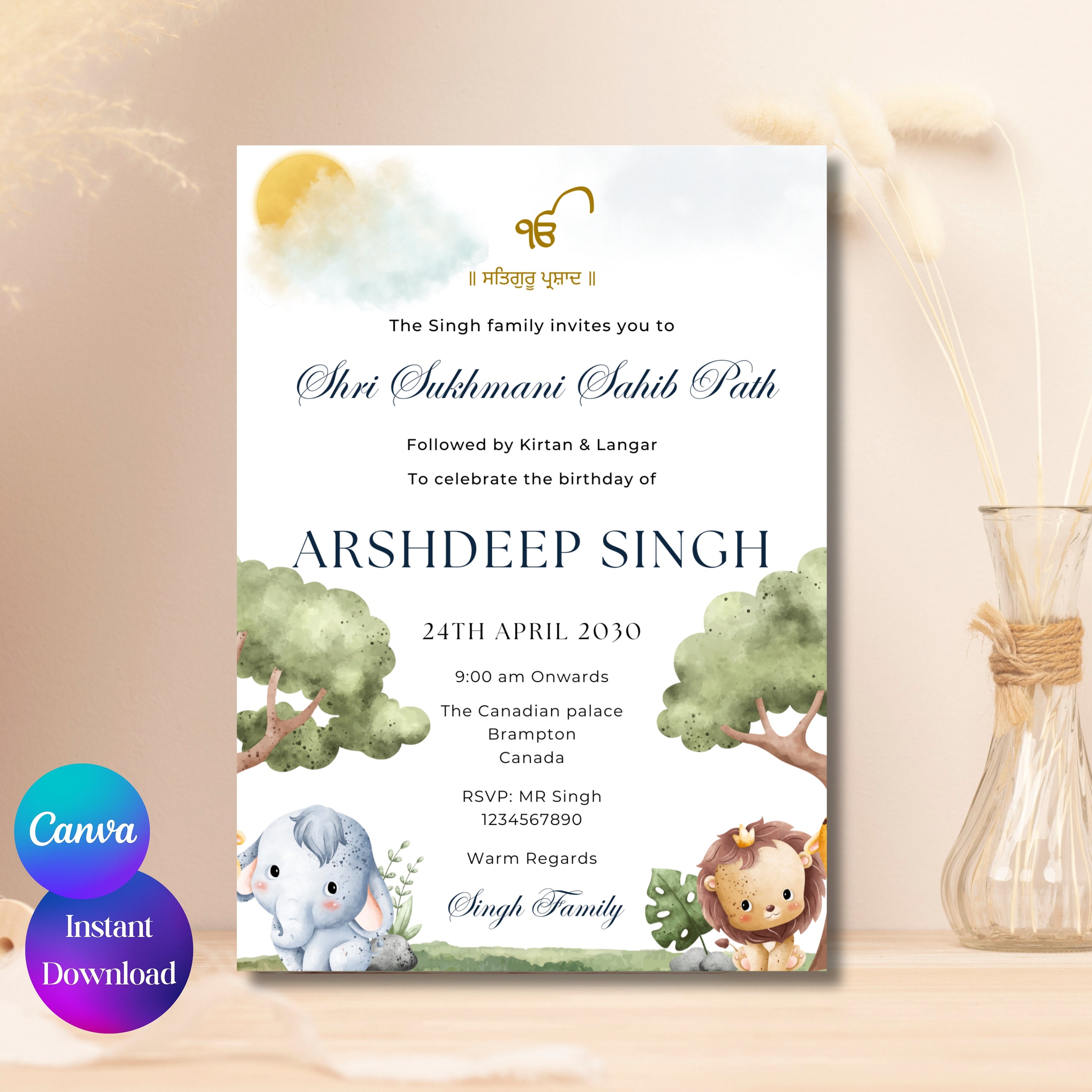 Safari Shri Sukhmani Sahib Path Invitation Template First Birthday Path ...