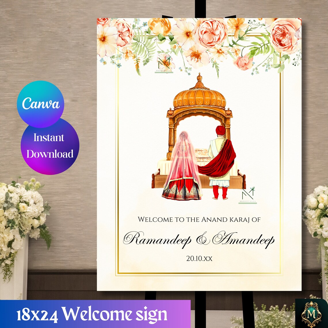 Anand Karaj Welcome Sign Sikh Wedding Welcome Sign Punjabi Wedding ...