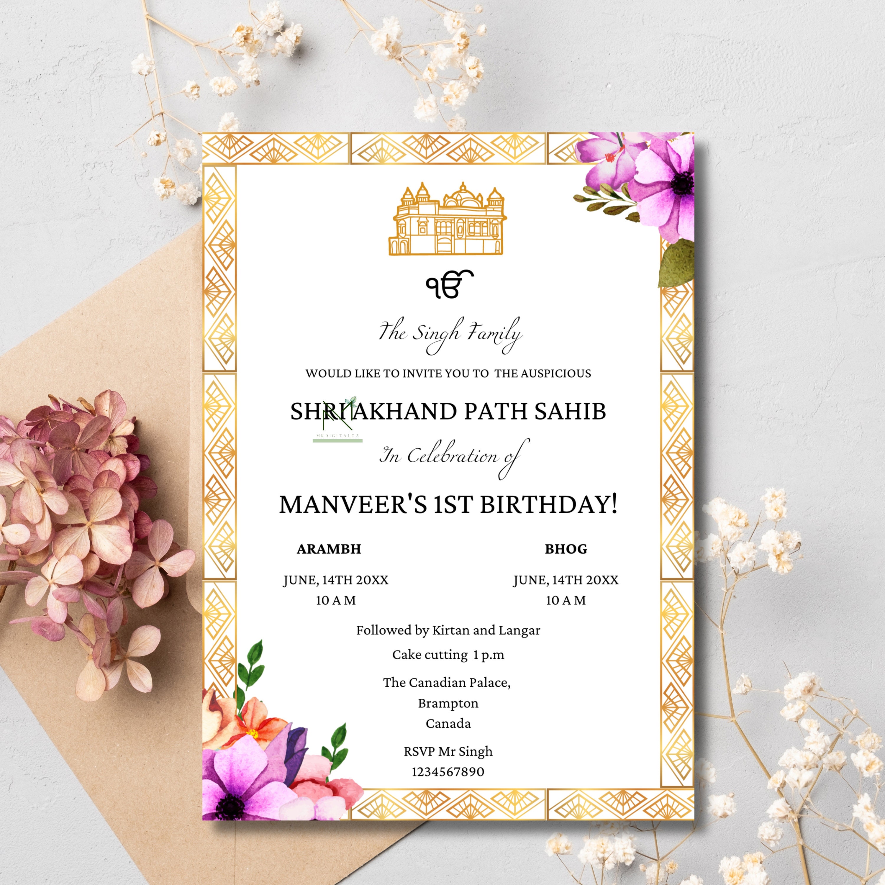Akhand Path Invitation Digital Path Invitation First Birthday Path ...