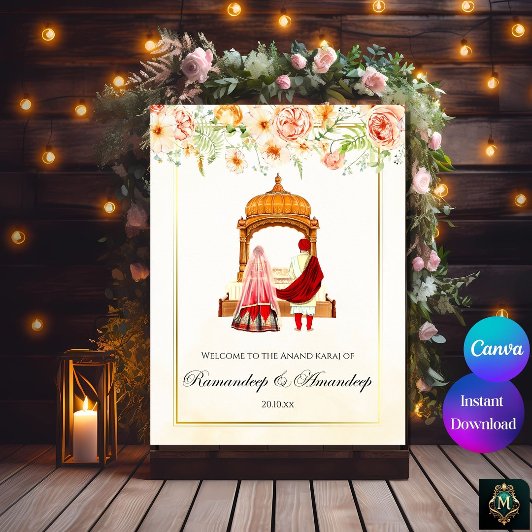 Anand Karaj Welcome Sign Sikh Wedding Welcome Sign Punjabi Wedding ...