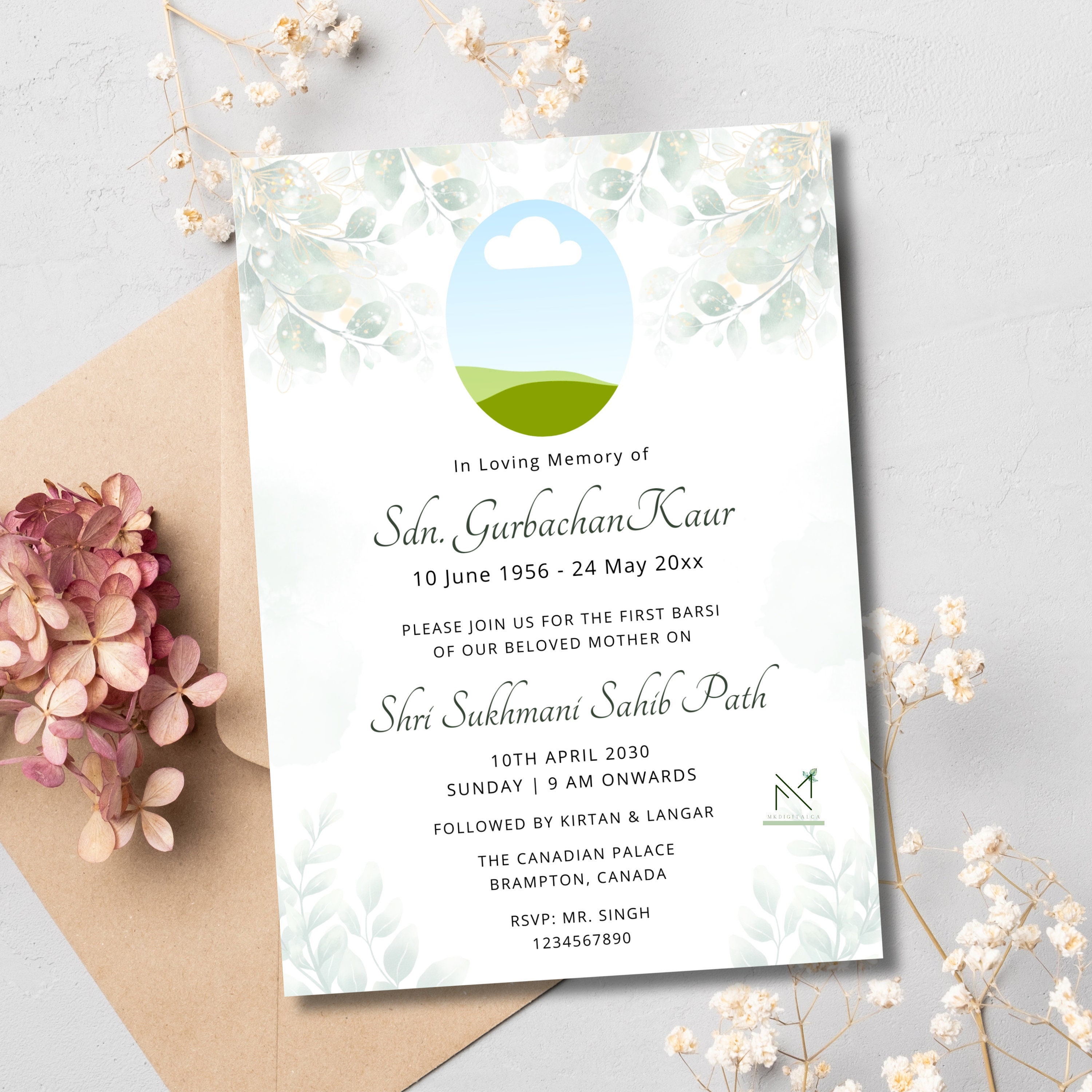 Sikh Green Funeral Invitation Template Sikh Funeral Invitation Template ...