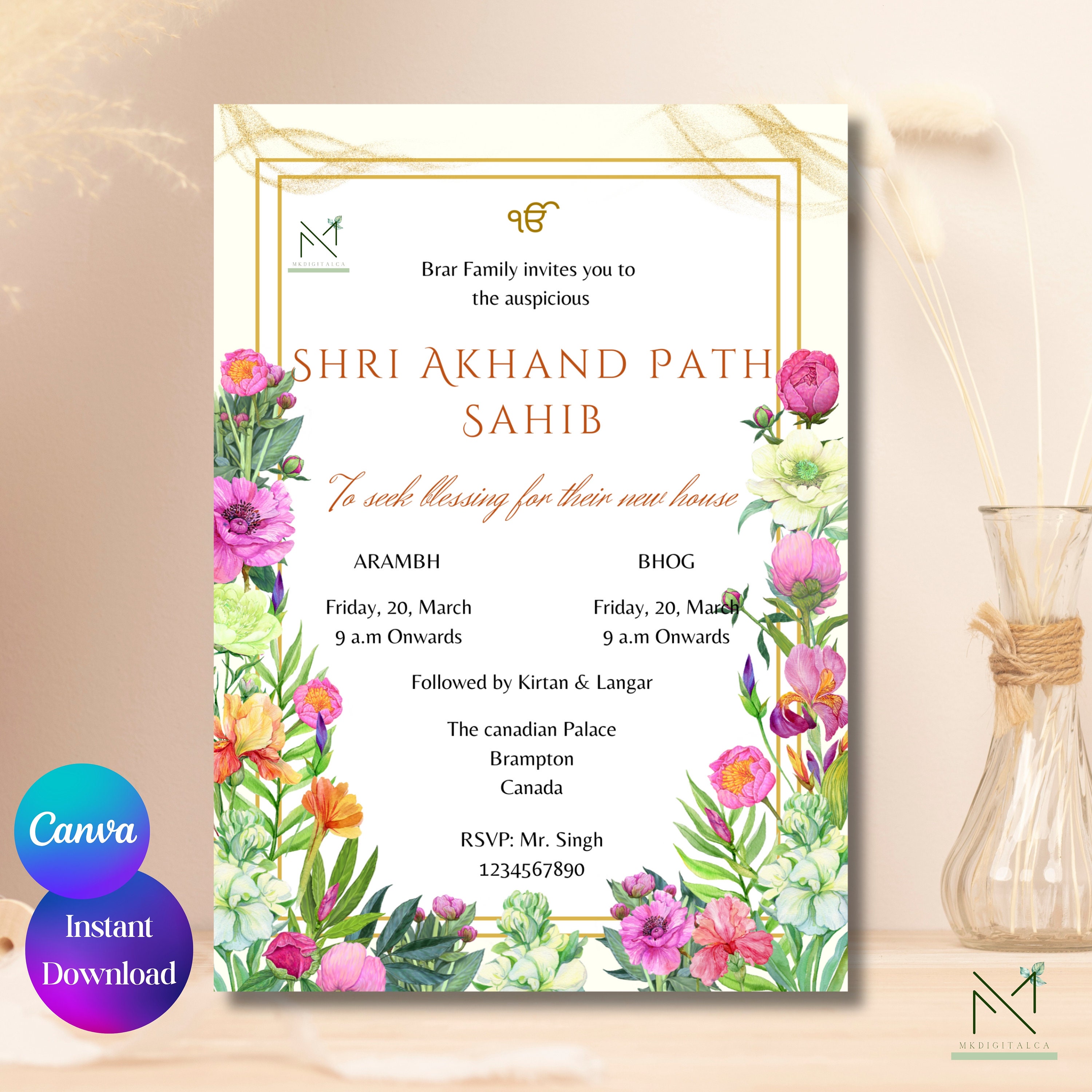 Floral New House Shri Akhand Path Invitation New House Path Invitation ...