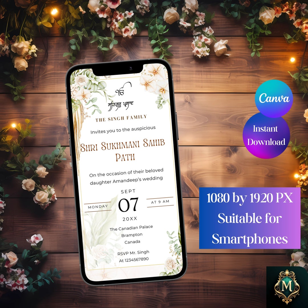Shri Sikhmani Sahib Path Invitation Digital Akhand Path Invite Boho ...