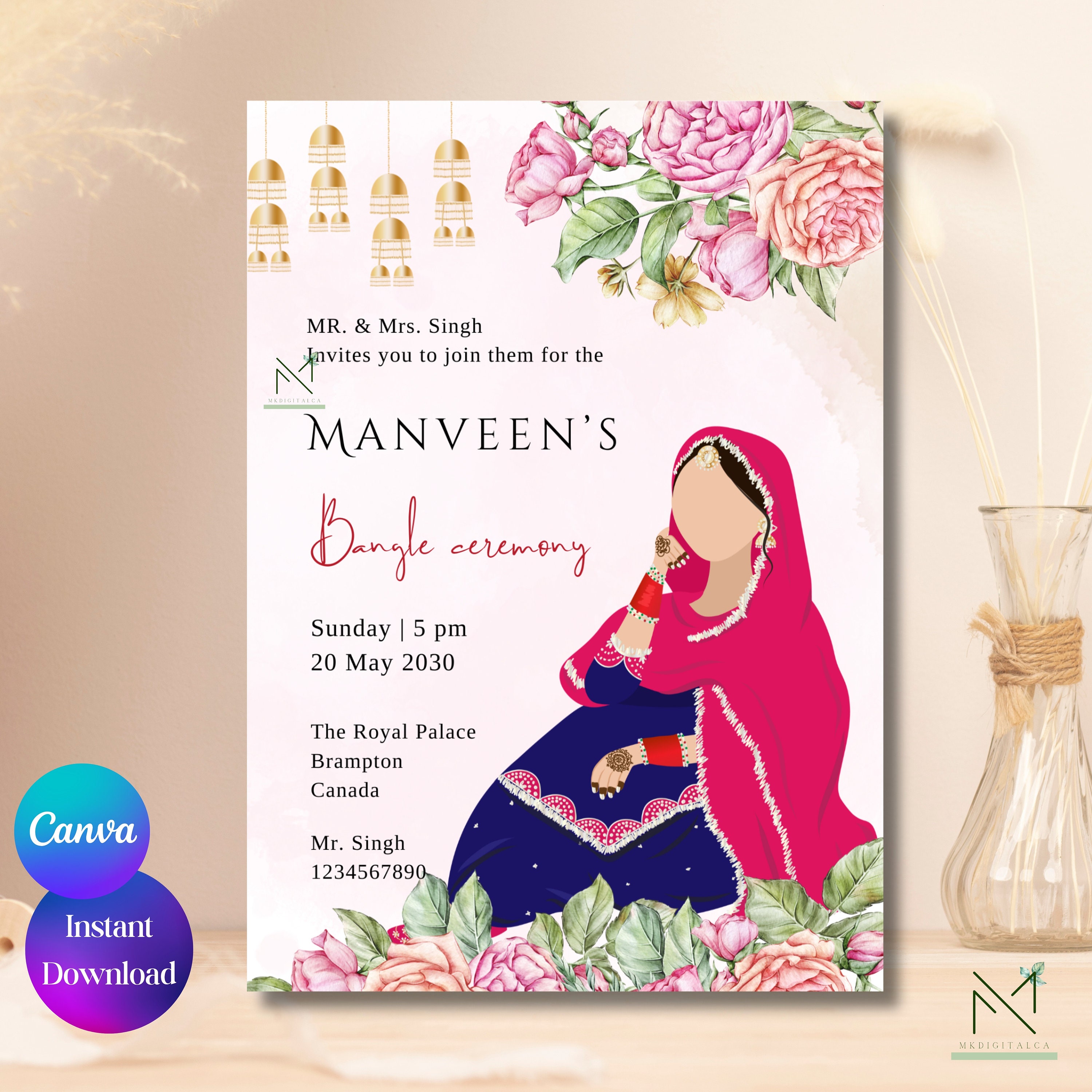 Digital Chura Invitation Template Bangle Ceremony Invitation Card ...