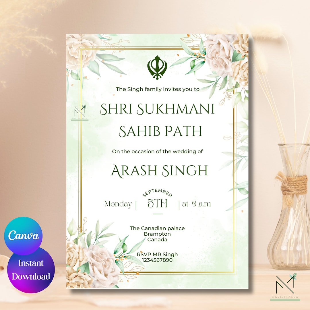 Green Floral Shri Sukhmani Sahib Path Invitation Template Path First ...