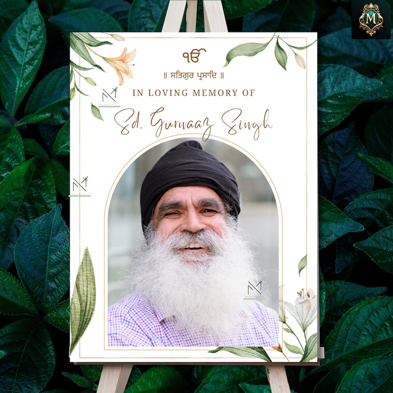 Elegant Floral Funeral Welcome Sign Floral Barsi Poster Sikh in Loving ...