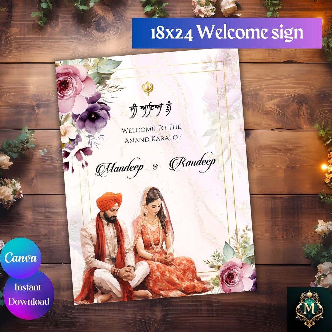 Anand Karaj Welcome Sign Sikh Wedding Welcome Sign Punjabi Wedding ...