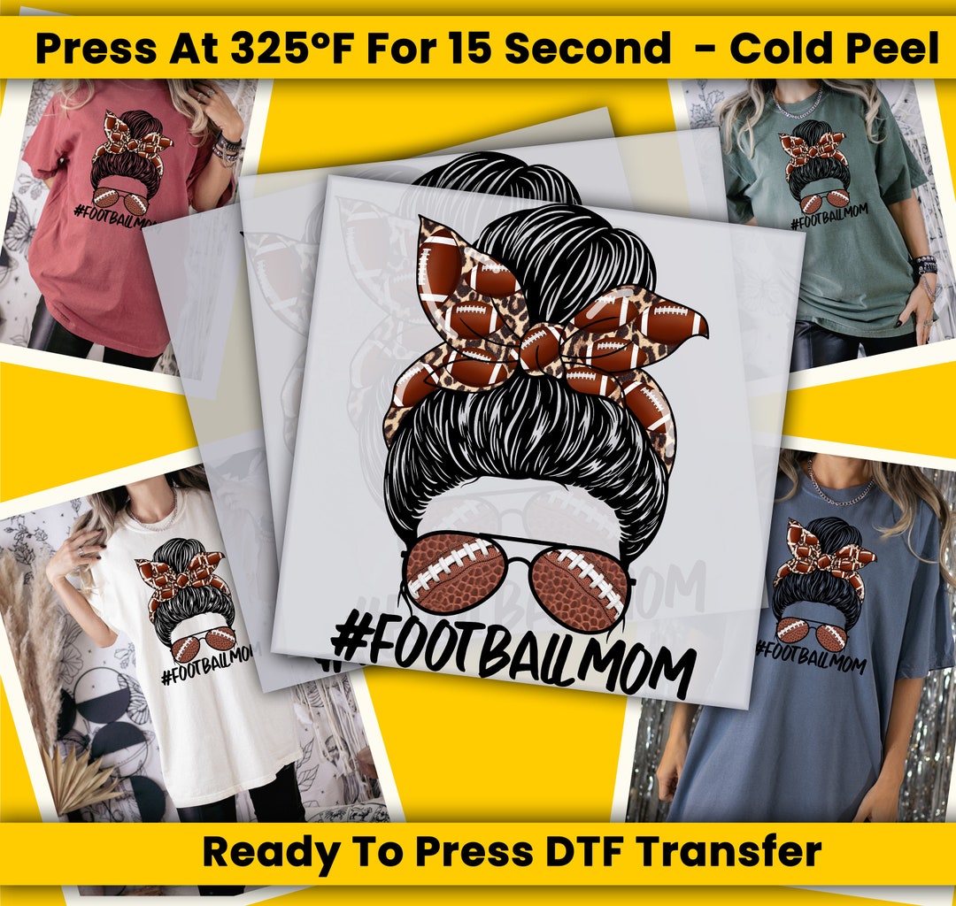 Messy Bun Football Mom, Ready to Press, Heat Transfer, DTF Print, Retro ...