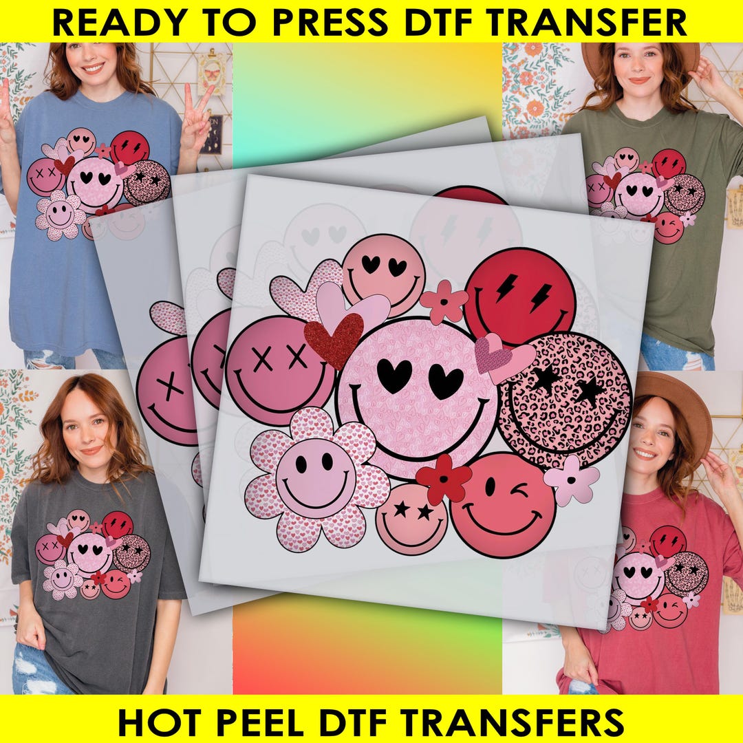 Valentine Pink Smiley Face, Ready to Press, Valentine's Day Transfers ...