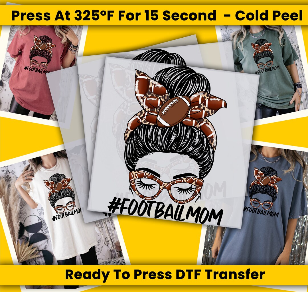 Messy Bun Football Mom, Ready to Press, Heat Transfer, DTF Print, Retro ...