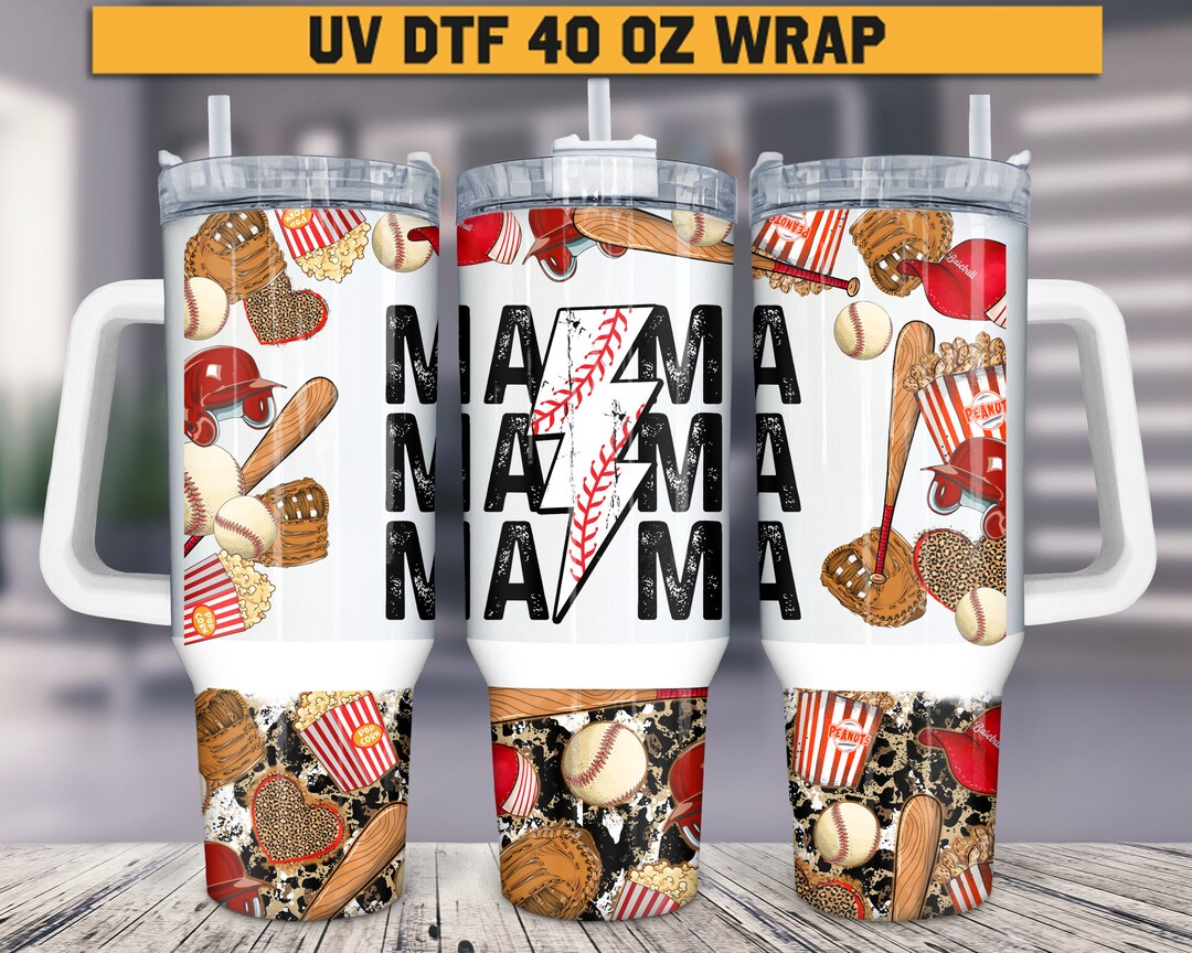 40 Oz Baseball Mom Tumbler Wrap, Teacher Gift Uv DTF Wraps Mama Coffee ...