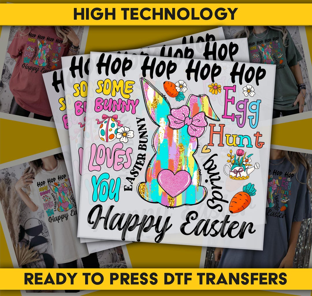 Easter Bunny Ready to Press DTF Transfers, Retro Happy Easter DTF Print ...