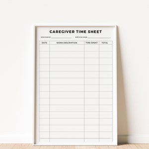 Caregiver Timesheet Set, Work Log, Employee Schedule (PDF Download) - Etsy