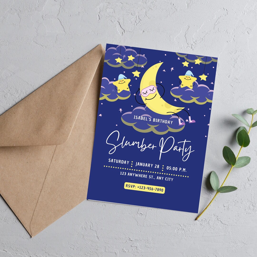 Twinkle Twinkle Little Moon Slumber Party Invitation - Editable Digital ...