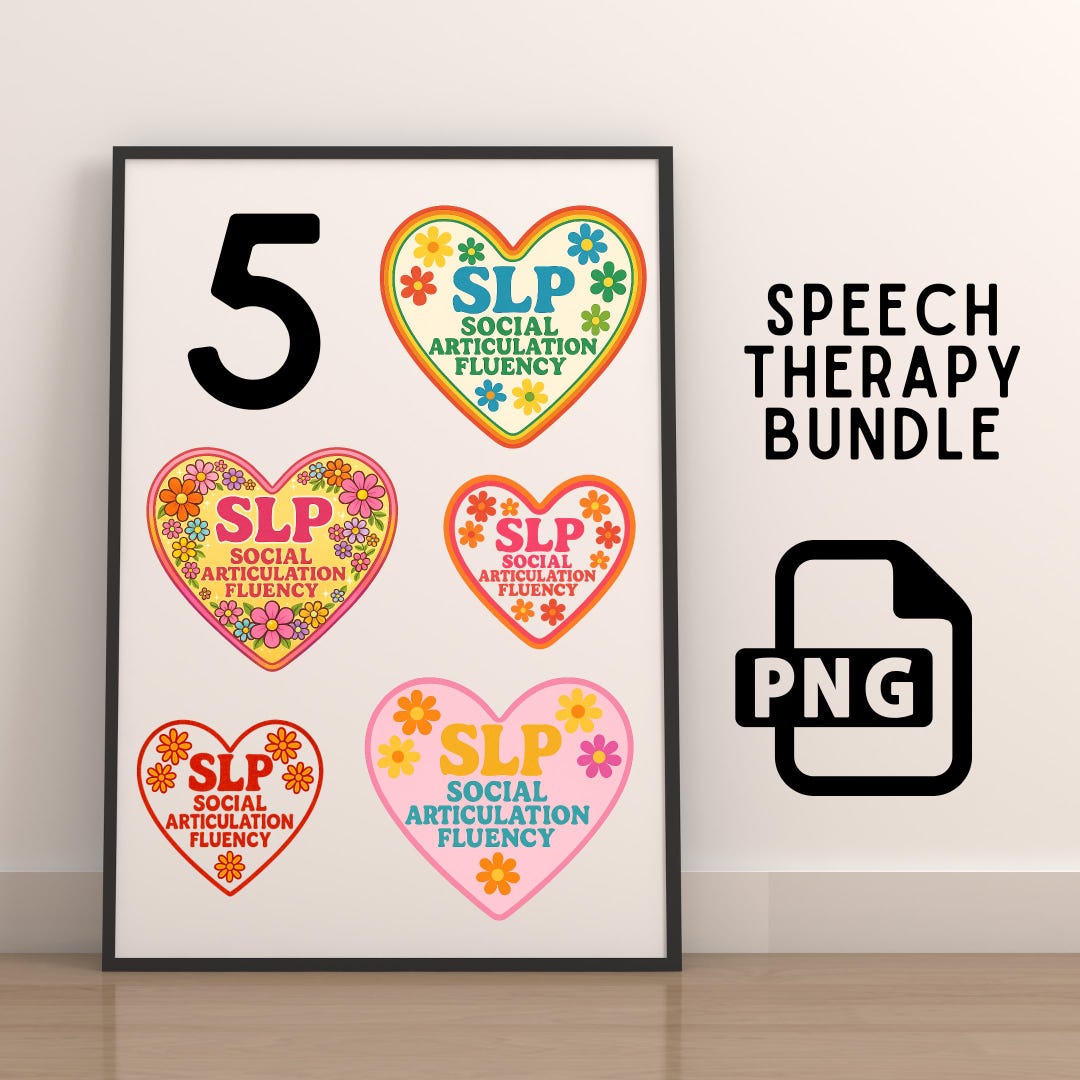 Retro Floral SLP Heart PNG Bundle, Speech Therapy Designs (digital ...