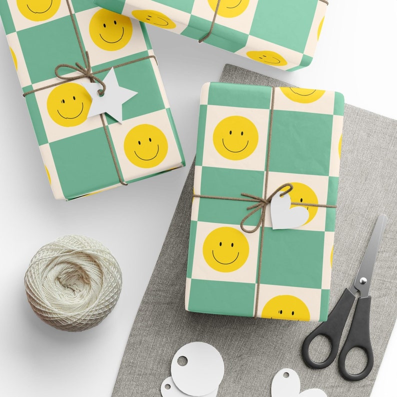 Retro Green Smiley Faces Gift Wrapping Paper - Vintage Charm for Every ...