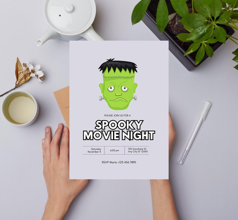 Frankenstein Spooky Movie Night Invitation I Editable Canva Template ...