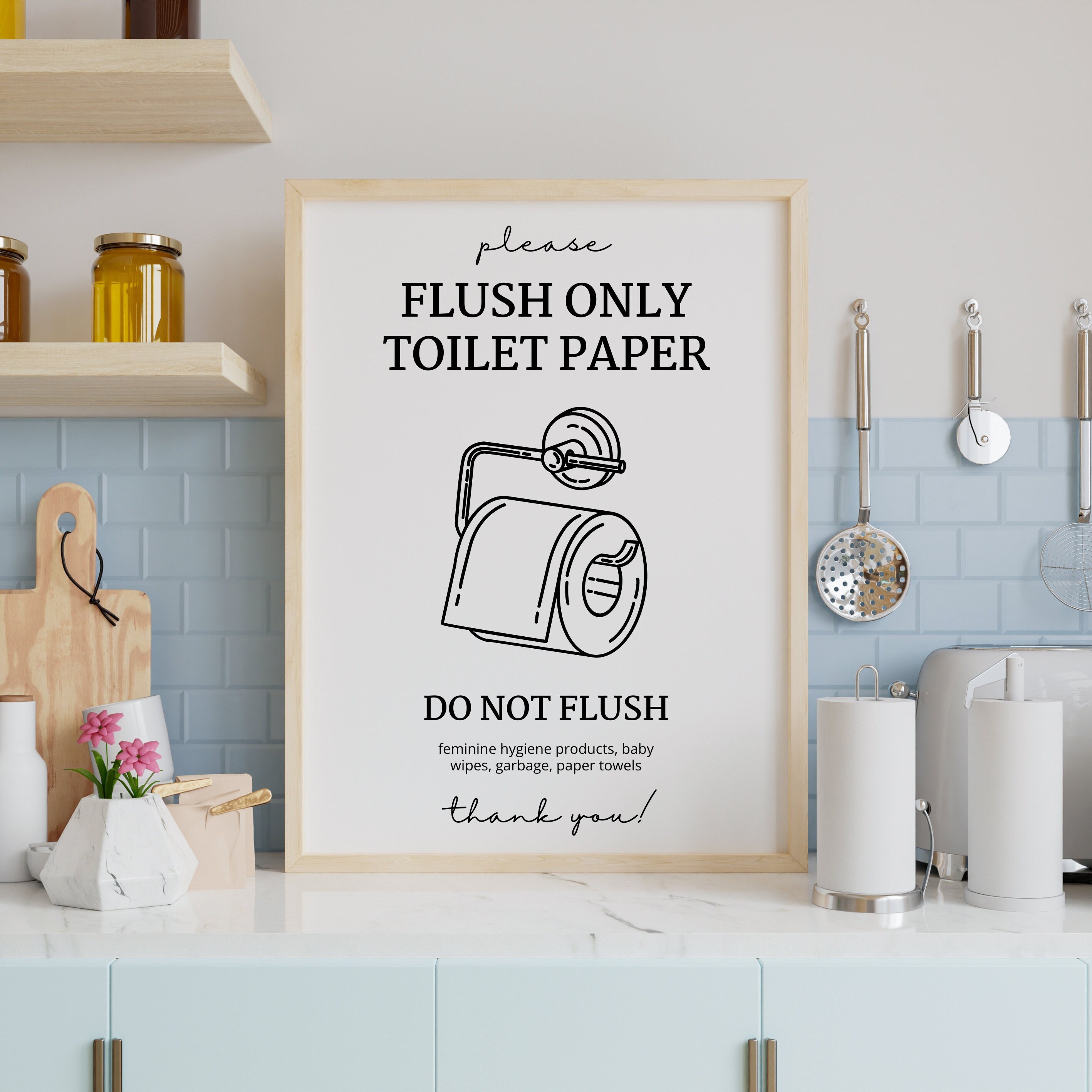 Flush Toilet Paper Only Sign, Bathroom Printable (PDF) - Etsy