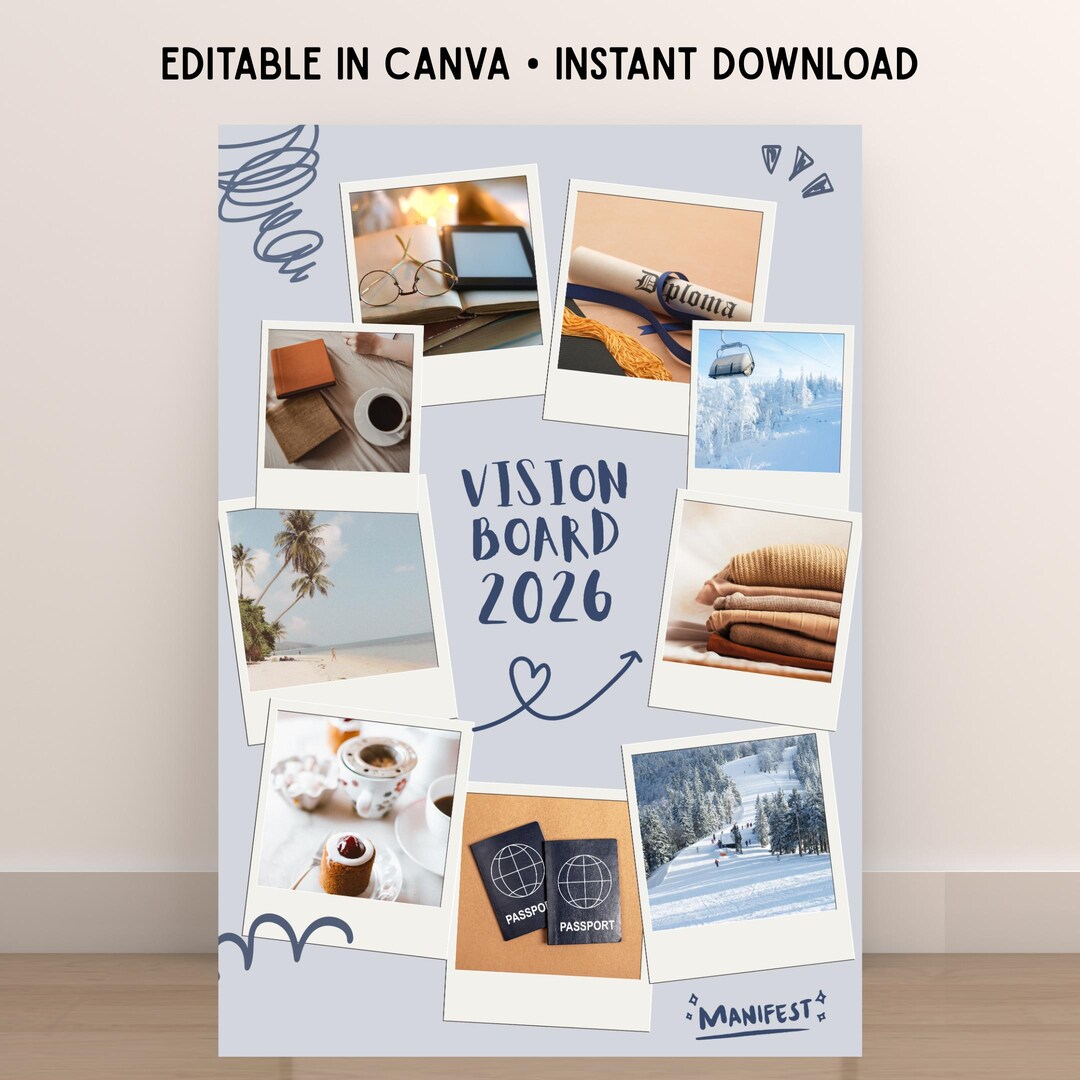 Editable 2026 Vision Board Template – Polaroid Collage (digital ...
