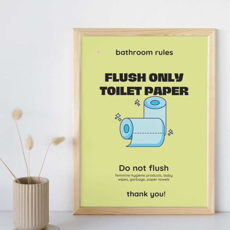Bathroom Sign, Flush Only Toilet Paper, Septic System, Vacation Rental ...