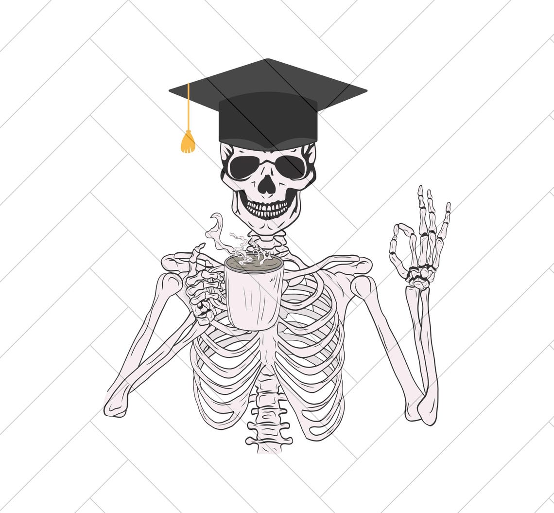 Skeleton Graduation PNG | Funny Coffee Skeleton Clipart | Medical Grad ...