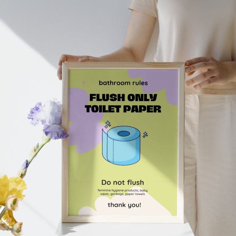 Flush Toilet Paper Only Sign, Vacation Rental Printable (PDF) - Etsy