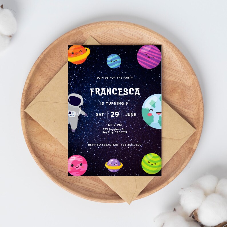 Astronaut Birthday Invitation - Editable Digital Template for Canva ...