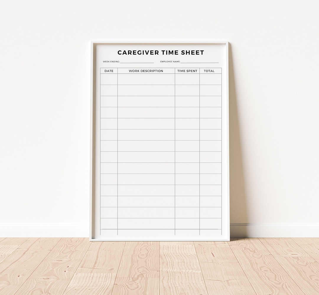 Caregiver Timesheet,work Log,employee Timecard,work Organiser,employee ...