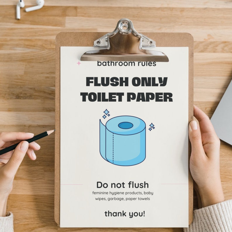 Bathroom Sign, Flush Only Toilet Paper, Septic System, Vacation Rental ...