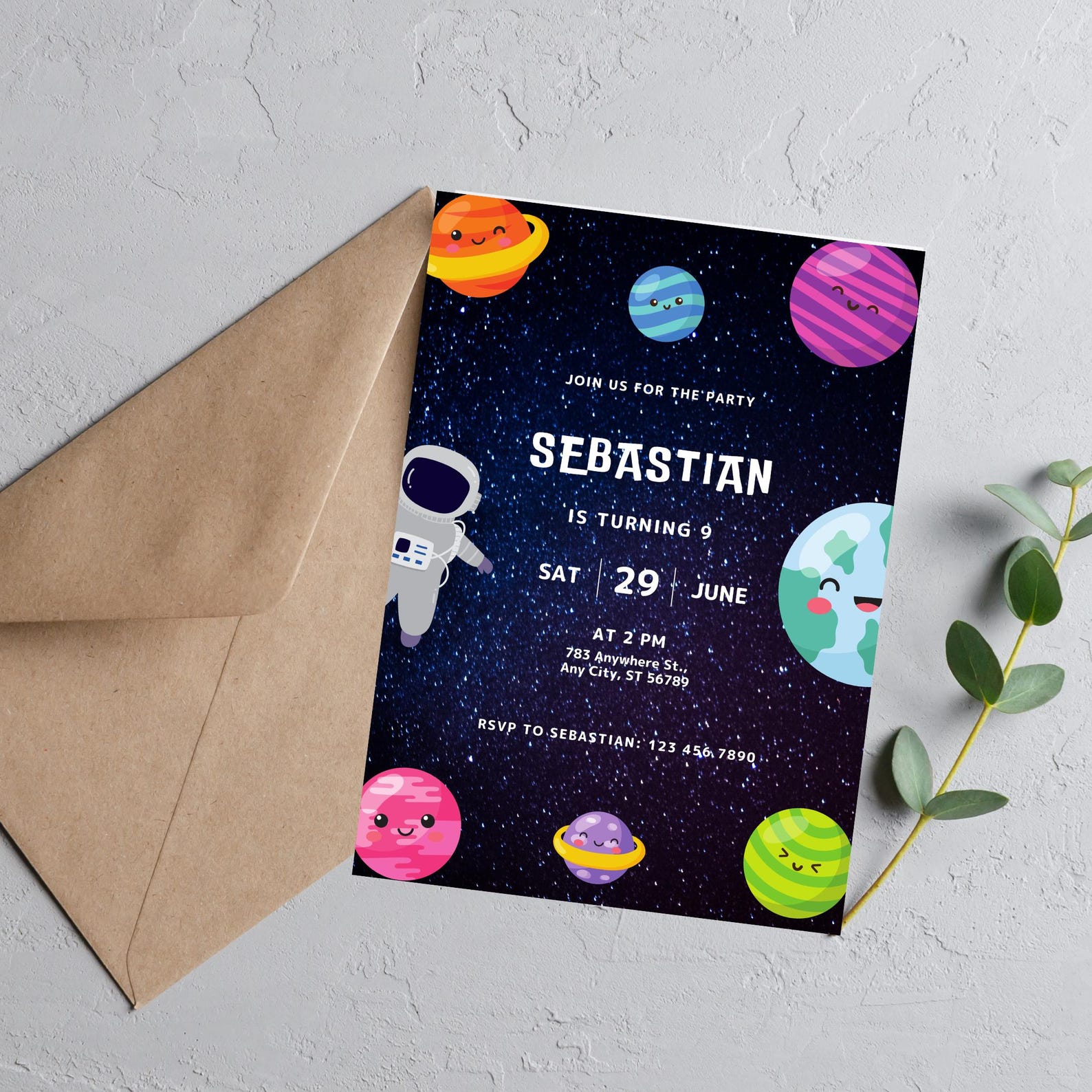 Astronaut Birthday Invitation - Editable Digital Template for Canva ...