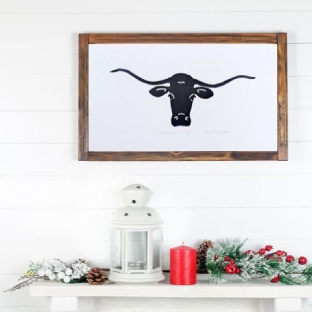 Texas Longhorn Cow Lino Print Wall Art Picture - Etsy