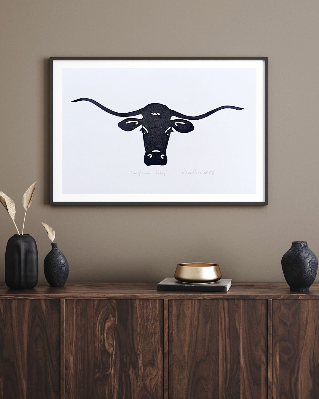 Texas Longhorn Cow Lino Print Wall Art Picture - Etsy