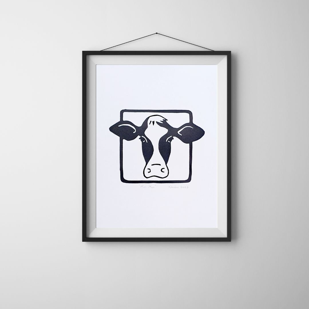 Adorable Cow Lino Print Wall Art - Etsy