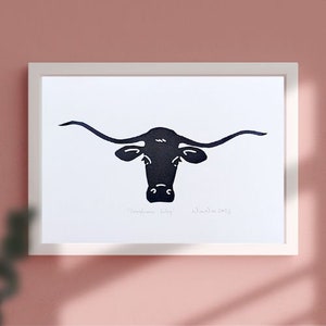 Texas Longhorn Cow Lino Print Wall Art Picture - Etsy