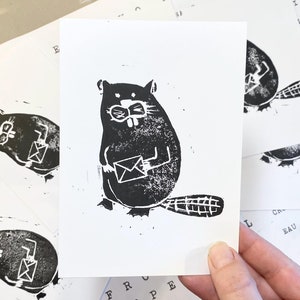 Cute Beaver Linocut Print, Snail Mail, Enveloppe, Animal Lover ...
