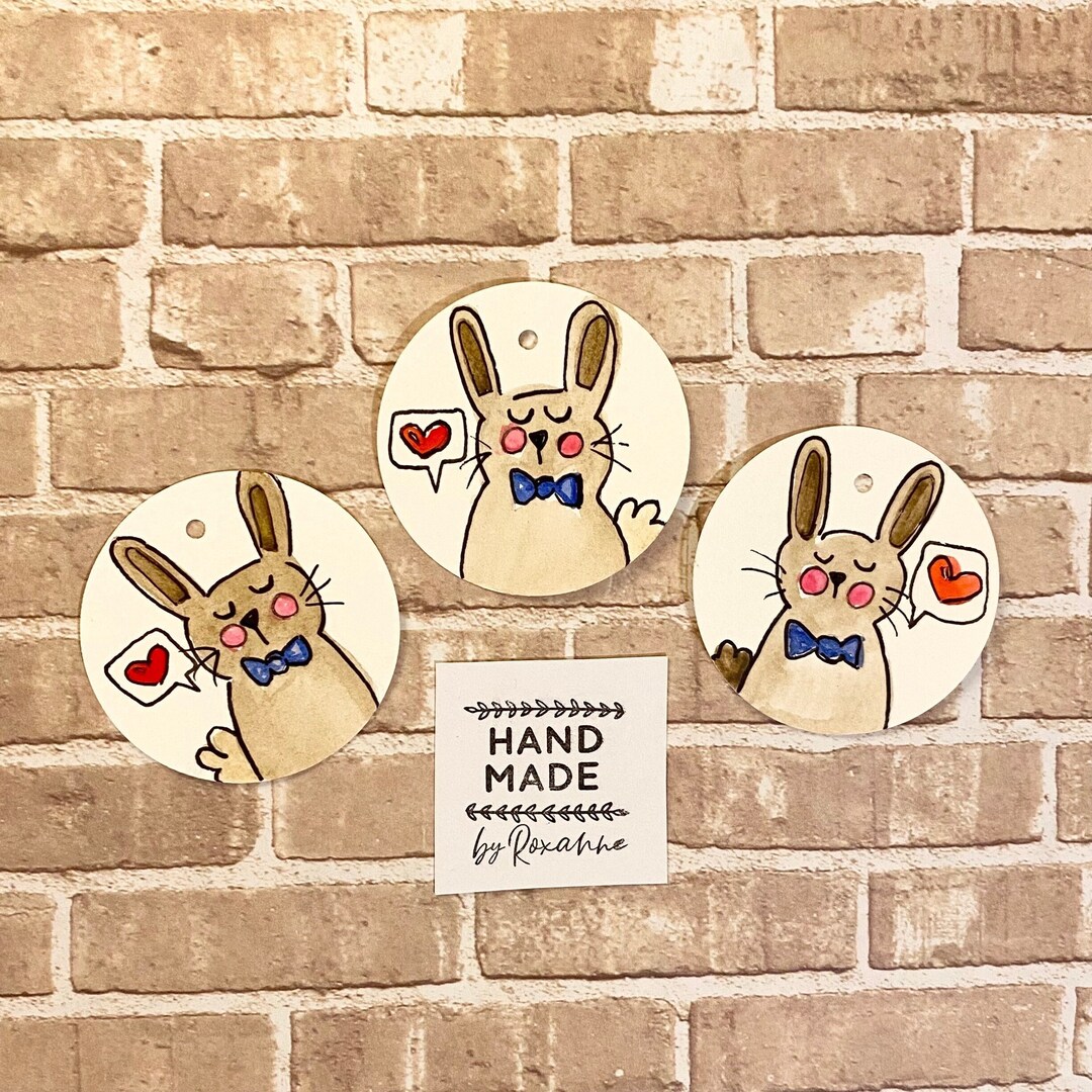 Adorable Bunny Gift Tags, Watercolor Handmade Kawaii Rabbit Round Tags ...