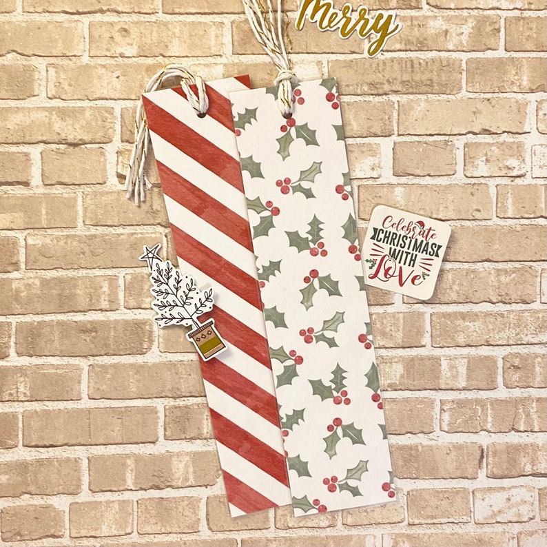 Christmas Bookmark, Handmade Laminated Double-sided Holiday Season ...