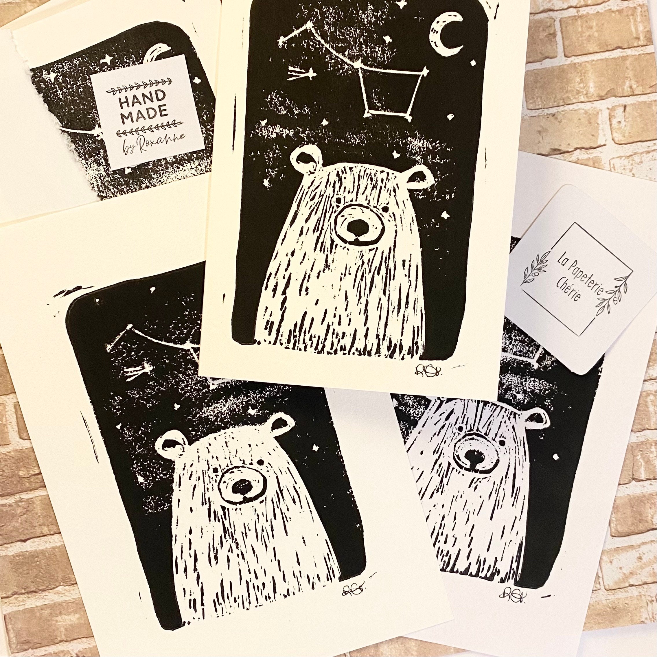 Cute Bear Linocut Print, Mystical, Nigh Sky, Great Bear Constellation ...