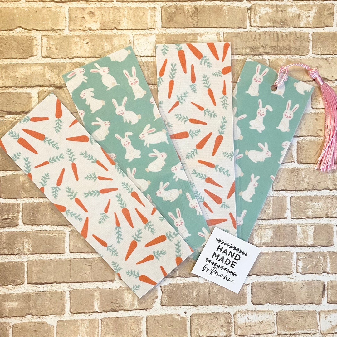 Bunny Bookmarks, Cute Bunny and Carrots Handcrafted Laminated Double ...