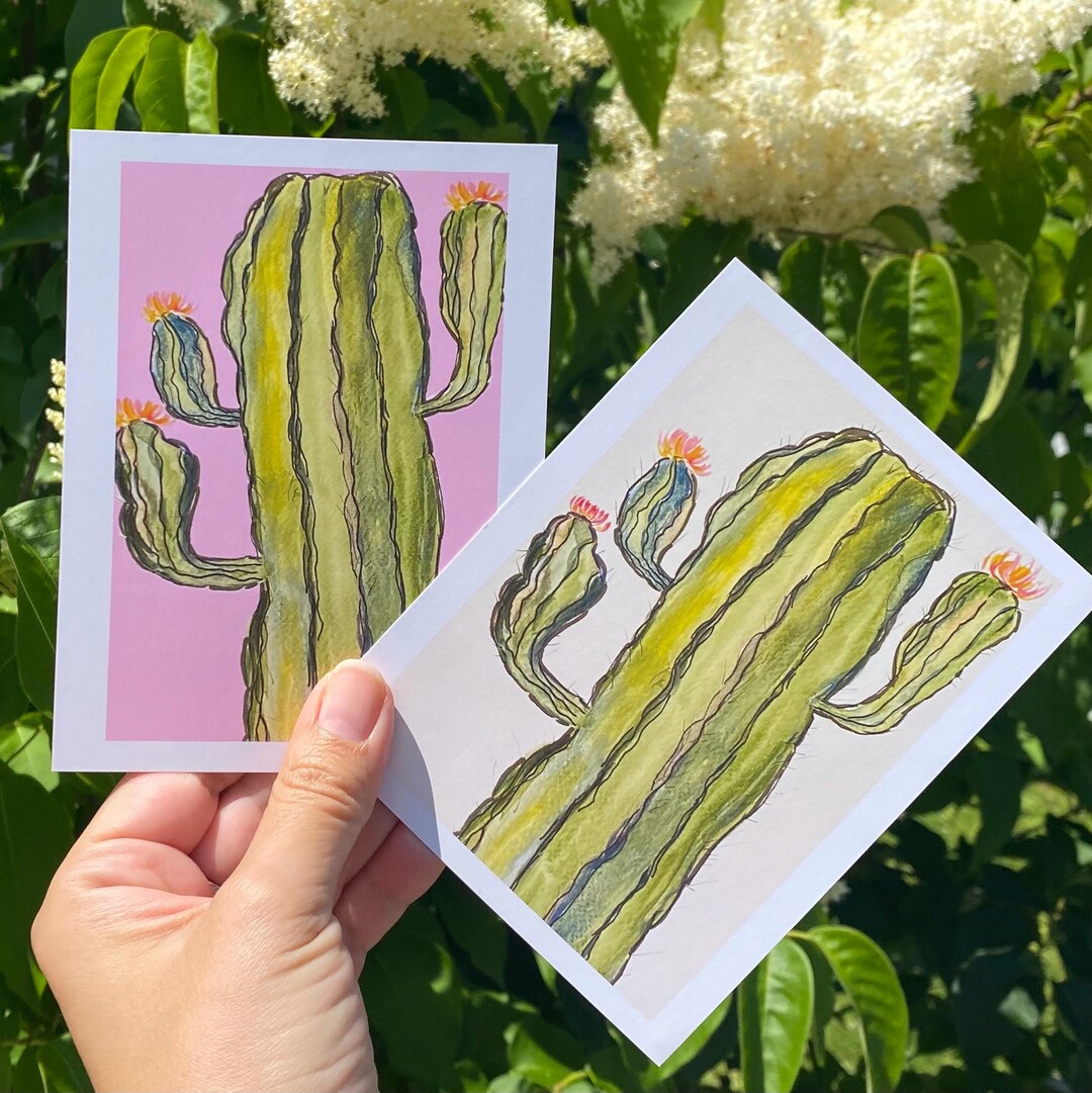 Handpainted Cactus Postcard: Minimalist Watercolor Print, Botanical ...