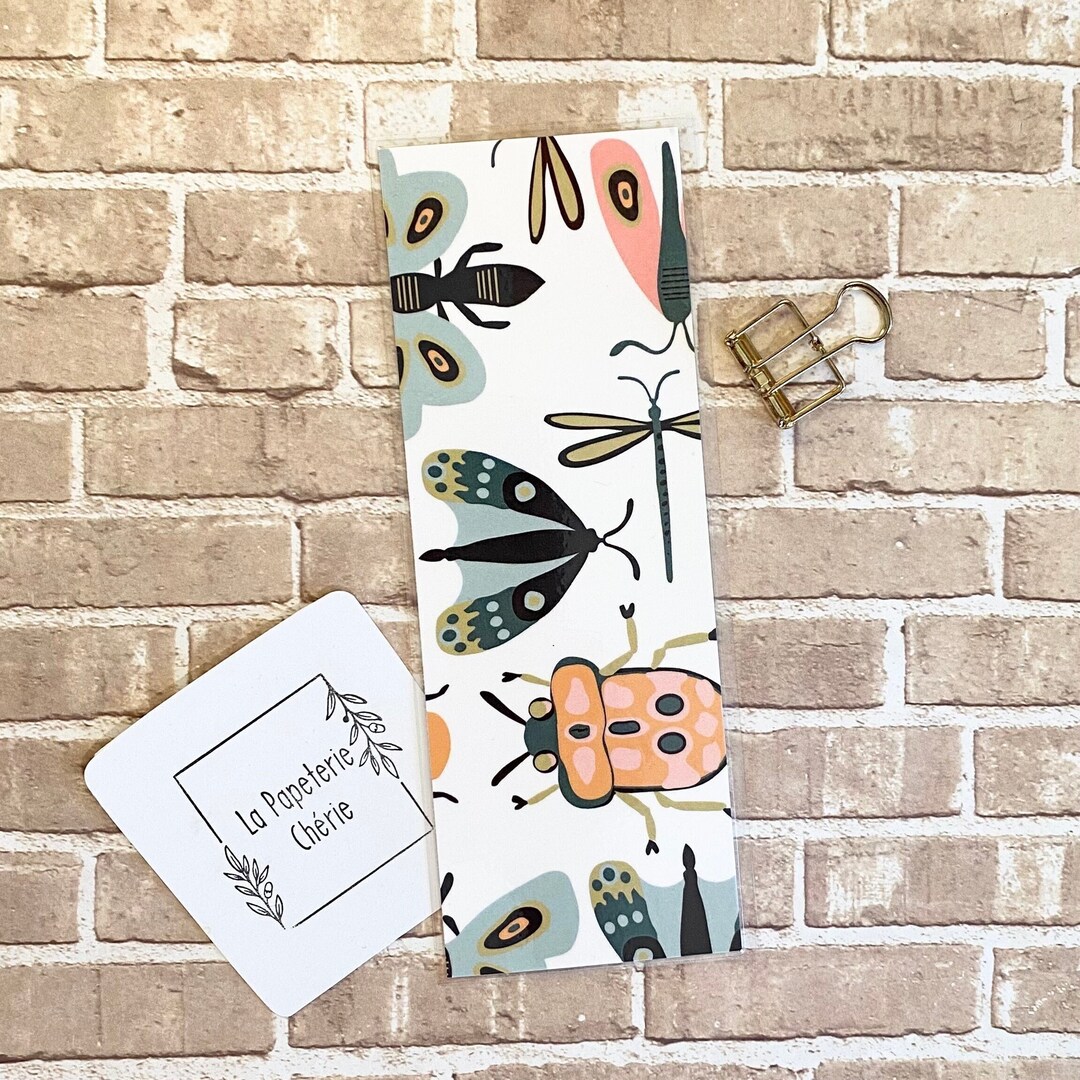 Colorful Bugs Bookmark, Insects, Flowers, Minimalist Laminated Double ...