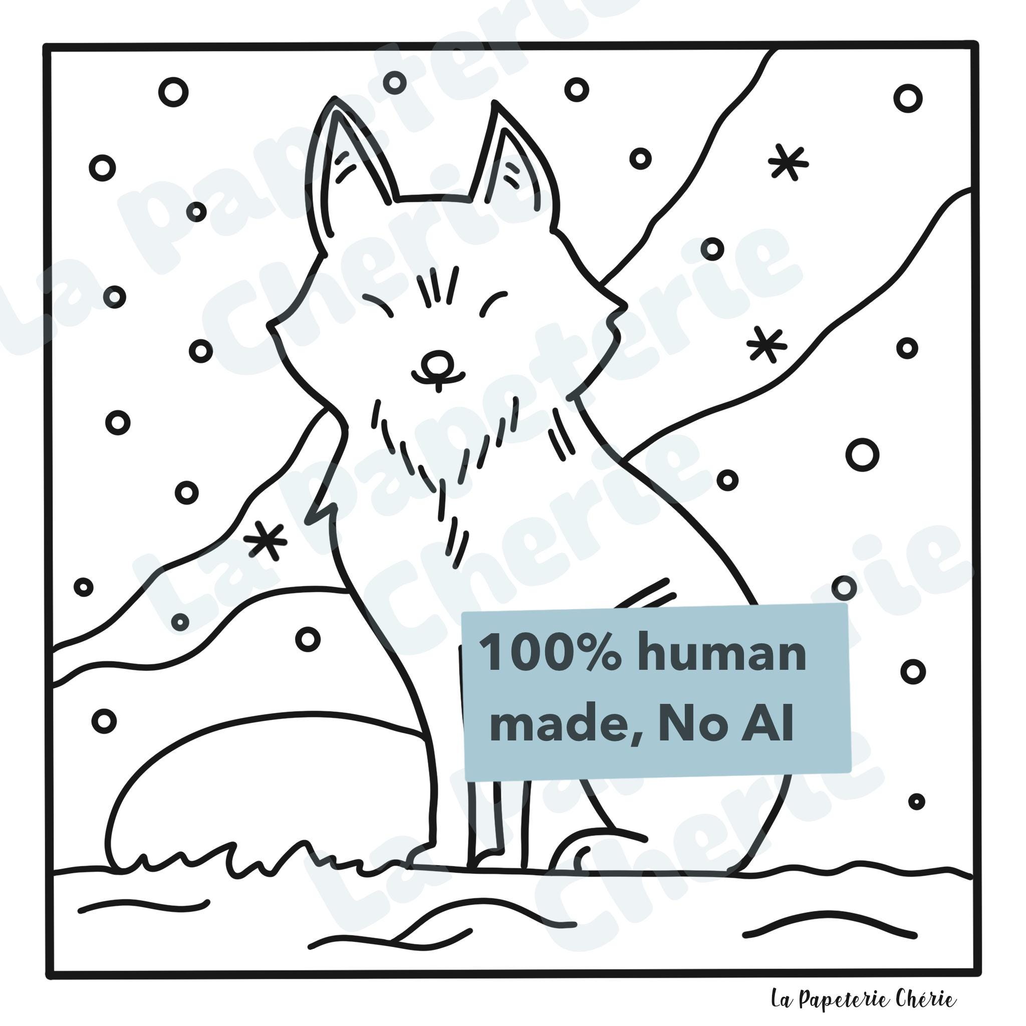 Hand-drawn Arctic Fox Coloring Page (no AI), Cozy Winter Printable ...