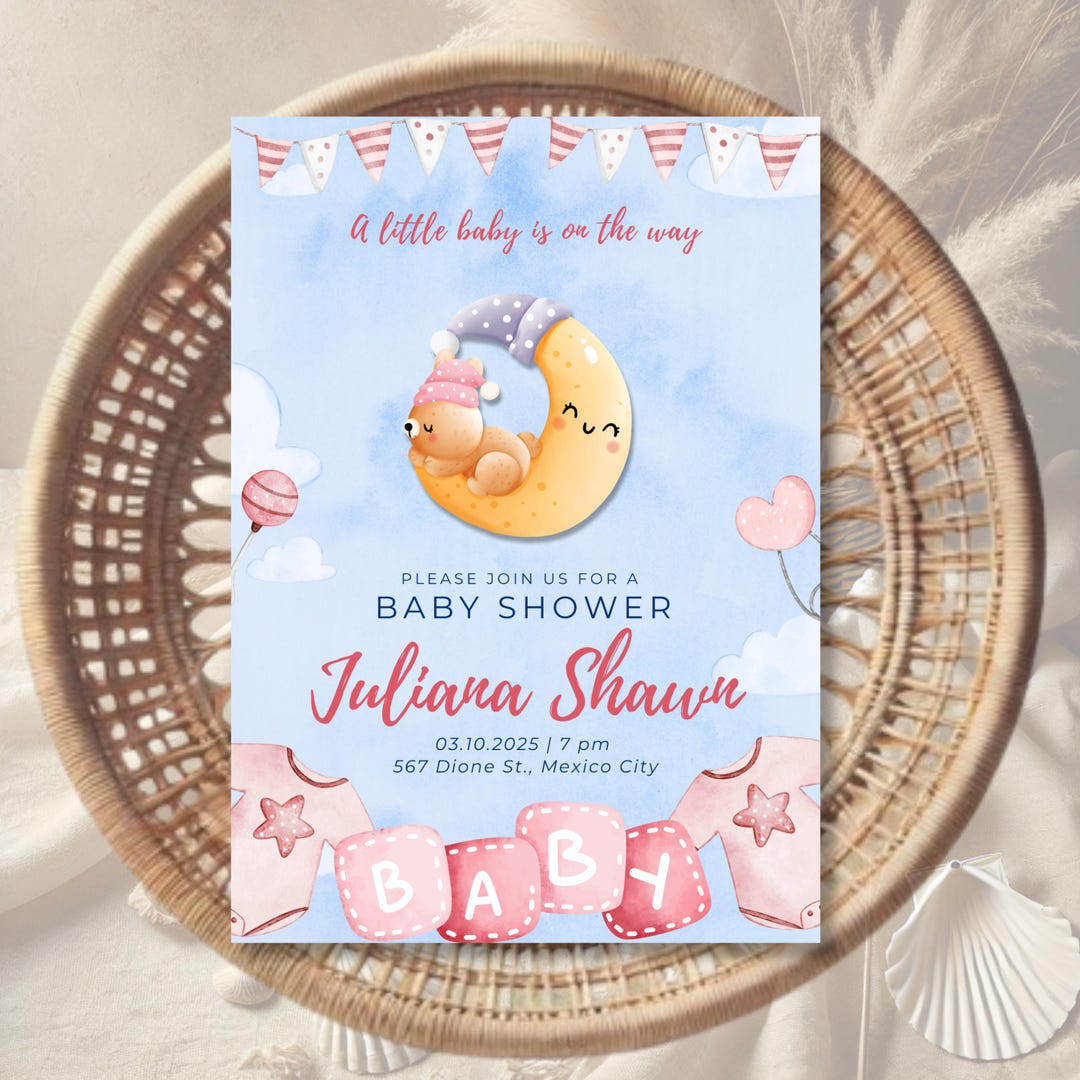 Night Sky Baby Bash Blue Boy Pink Girl Baby Shower Invitation Gender ...