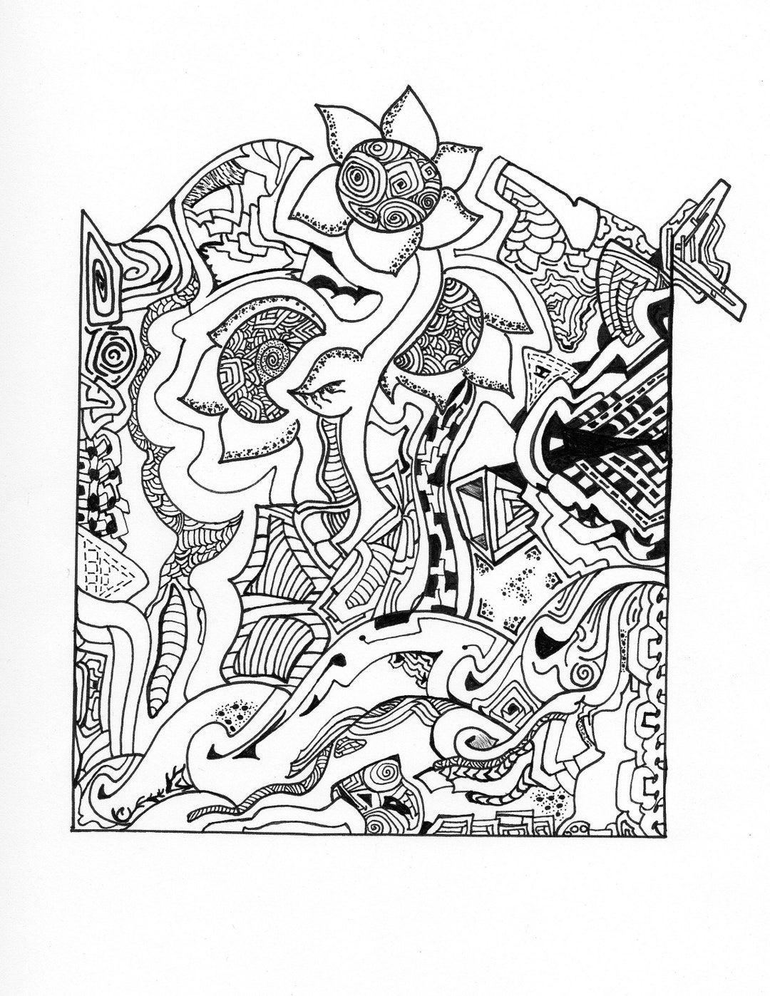 8.5x11 Print, Pen Drawing, Abstract Flowers - Etsy