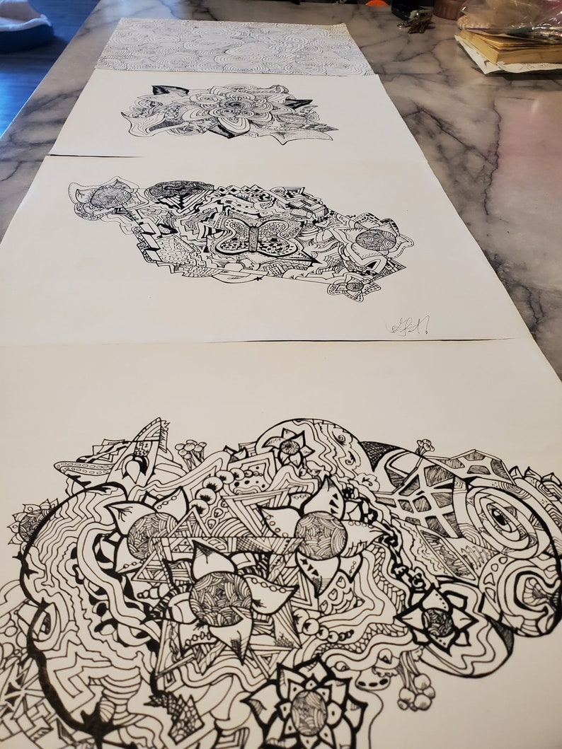 8.5x11 Print, Pen and Ink Drawing, Abstract Art, Color-in Art - Etsy