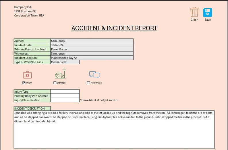 Incident Report Tracker | Injury & Accident Log | Printable Workplace ...