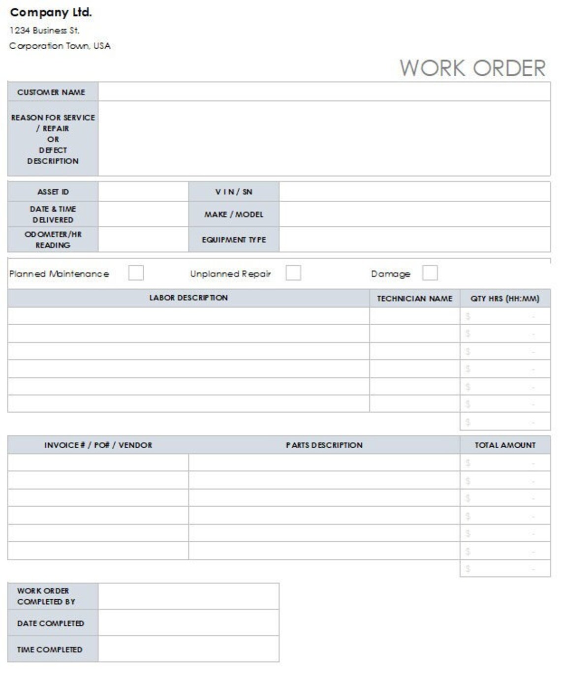 Work Order Form - Automotive and Equipment Maintenance - Etsy