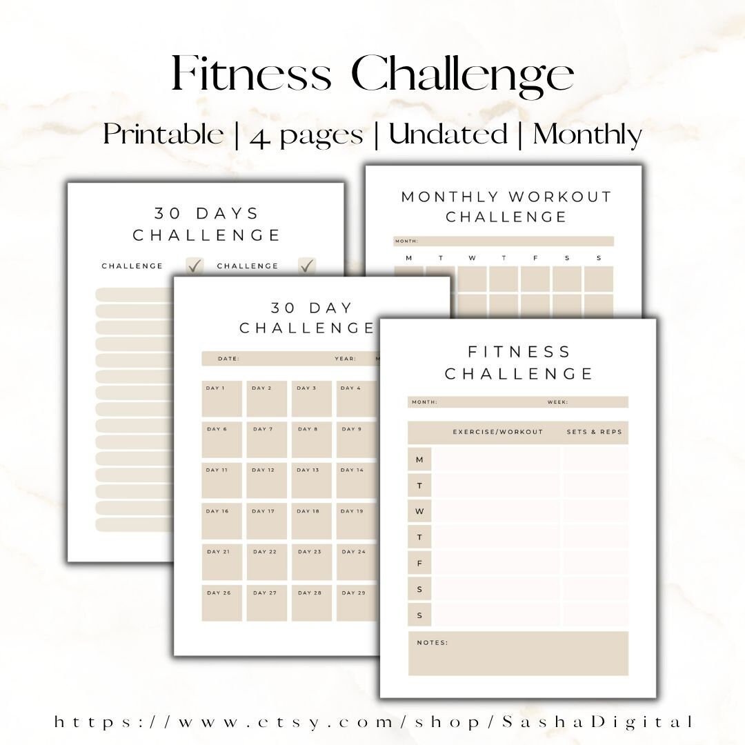 Fitness Challenge | Printable Workout 30 Day Challenge - Etsy