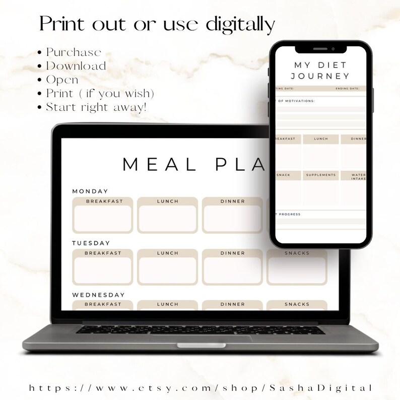 Meal Planner | Printable Undated Diet Journey - Etsy