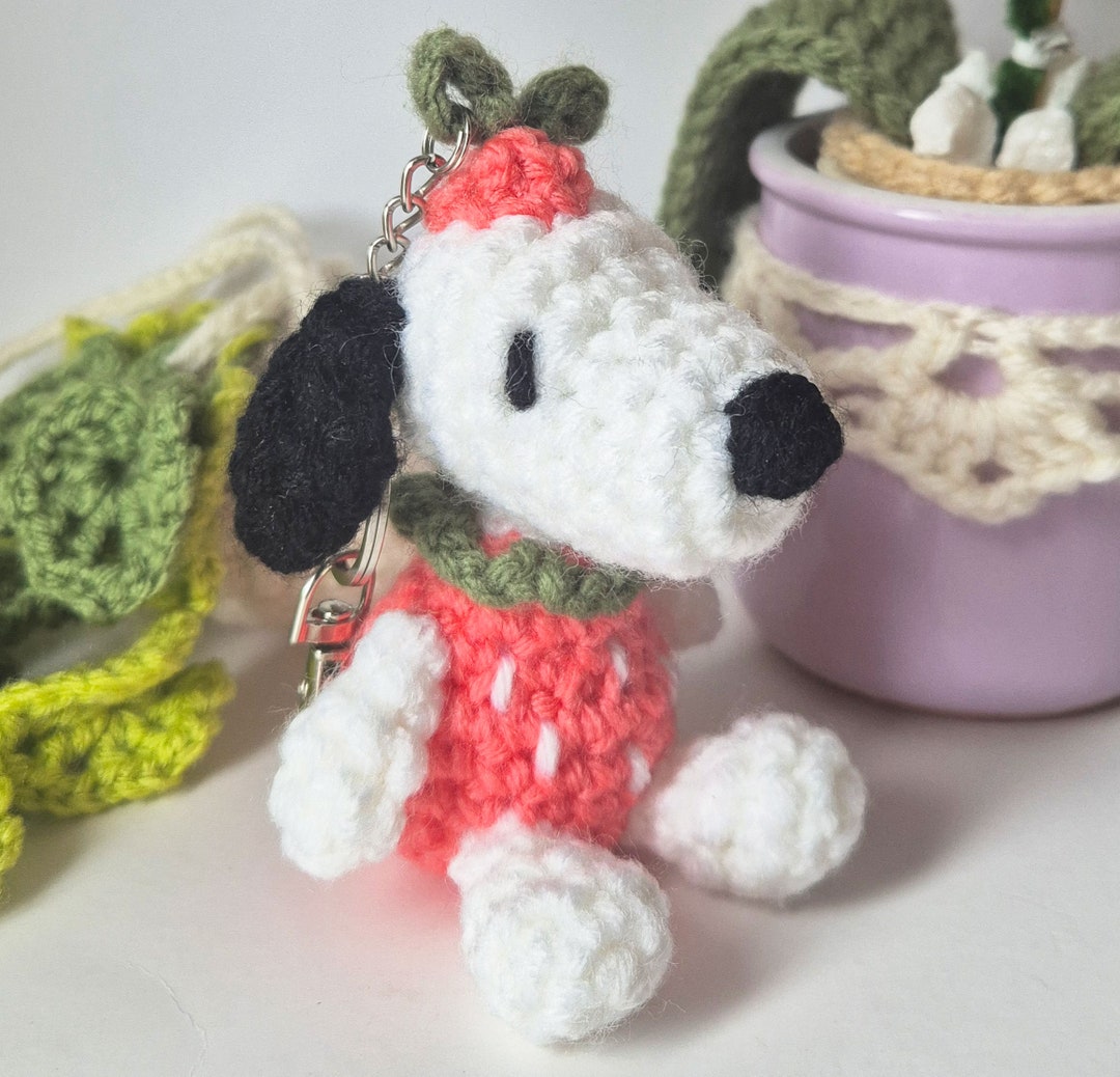Strawberry Snoopy Plush Crochet Keychain - Etsy